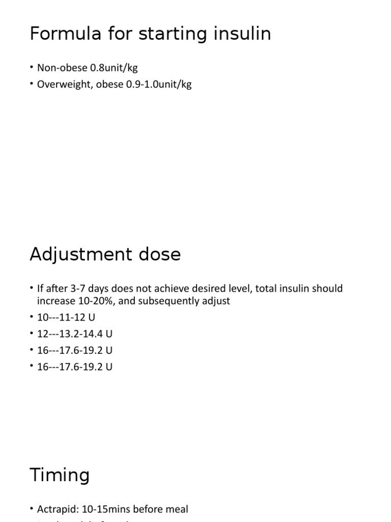 Insulin Dosage Guidelines and Timing | PDF
