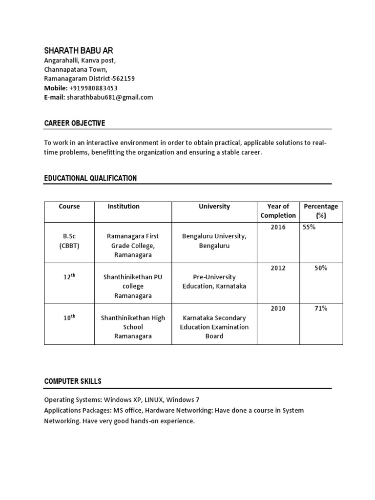 Resume of Sharath Babu - 3oct16 | PDF