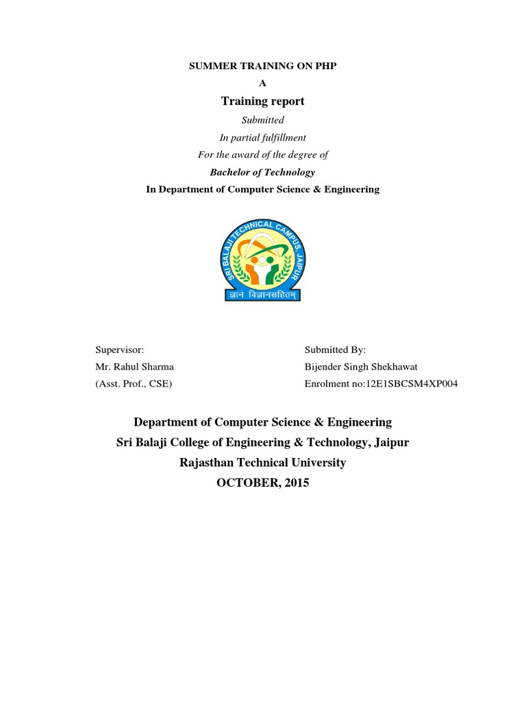 Training Report: Summer Training On PHP A | PDF | Websites | Php