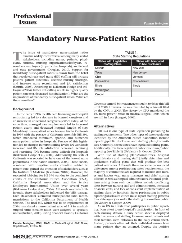 Mandatory Nurse-Patient Ratios: Professional Issues | PDF | Nursing ...