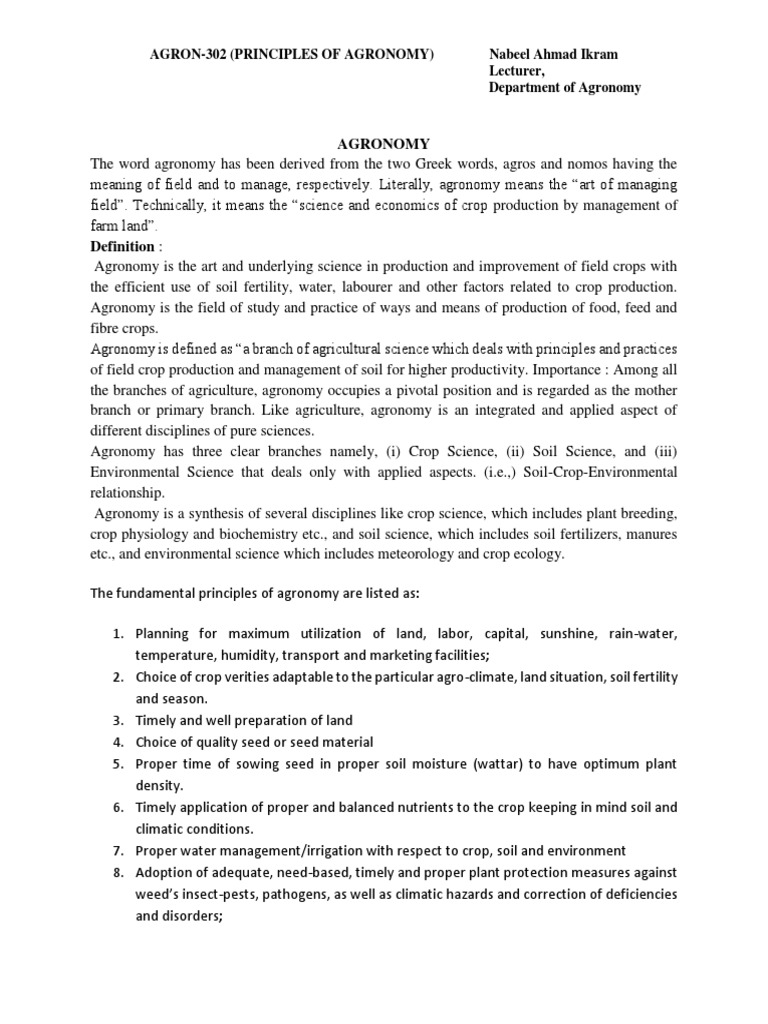 Principles of Agronomy Class Notes | PDF | Seed | Agriculture