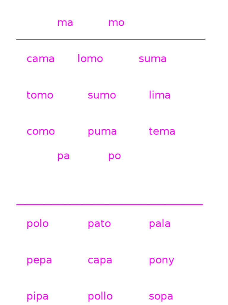 Sílabas Iniciales M P L T | PDF