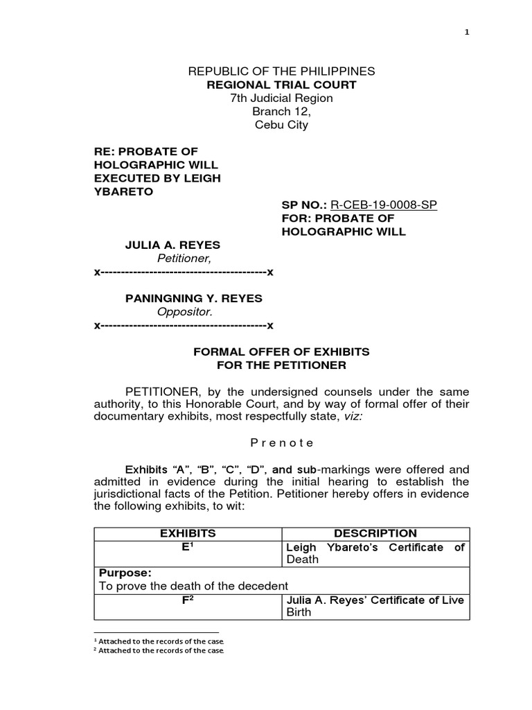 Formal Offer of Evidence Sample | PDF | Separation Of Powers | Virtue