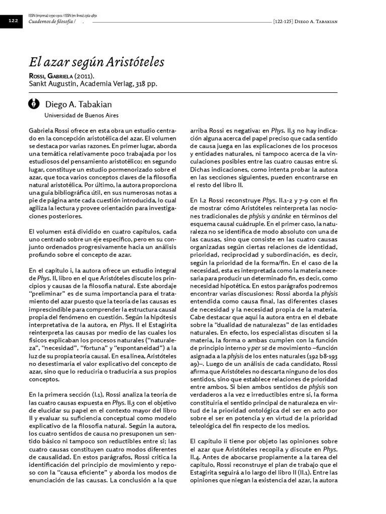 El azar en la filosofía de Aristóteles | PDF | Aristóteles | Causalidad