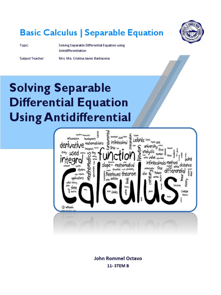Solving Separable Differential Equation Using Antidifferential | Download Free PDF | Ordinary ...
