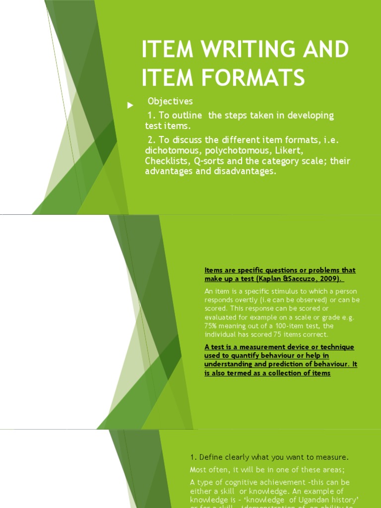Test Item Writing Guidelines | PDF | Multiple Choice | Likert Scale