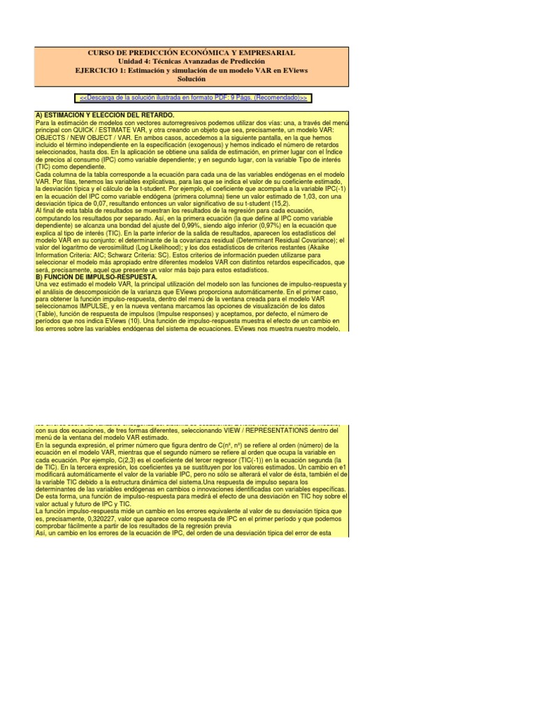 Ejercicios de Modelo Var | PDF | Ecuaciones | Estadísticas