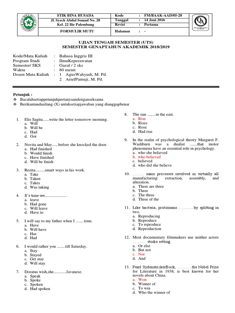 Soal Uts B Ing | PDF | Biology | Medical Specialties