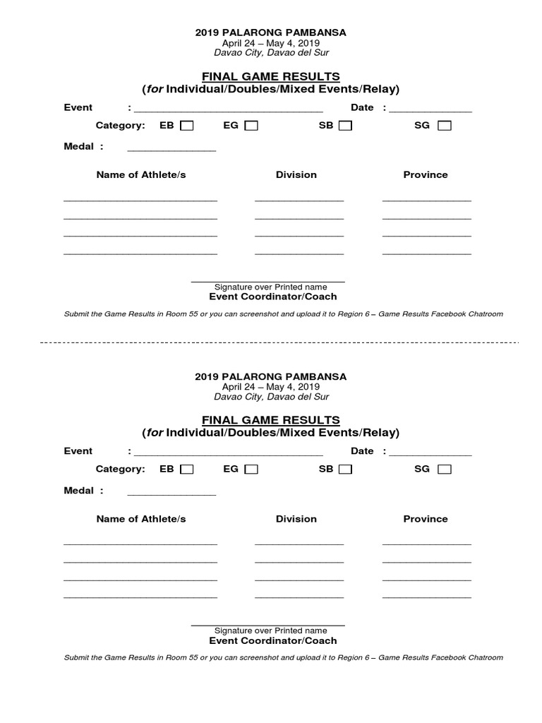 2019 Game Result Individual Final | PDF