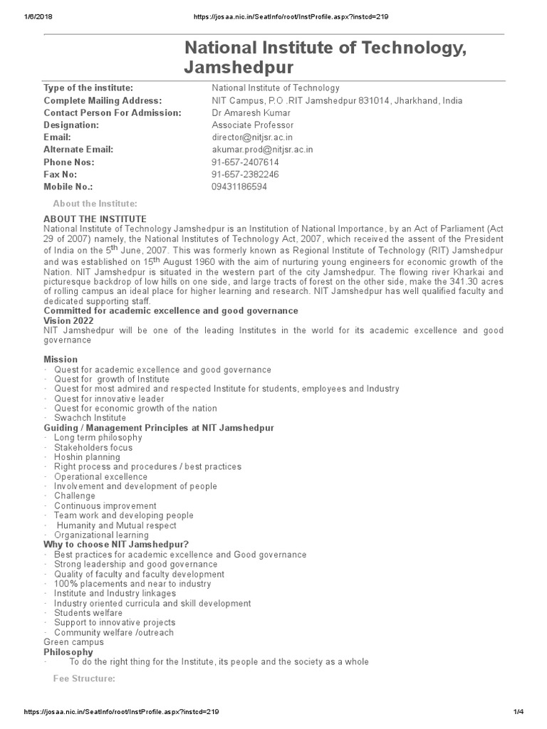NIT Jamshedpur B.tech Fees | PDF | Engineering | Science And Technology