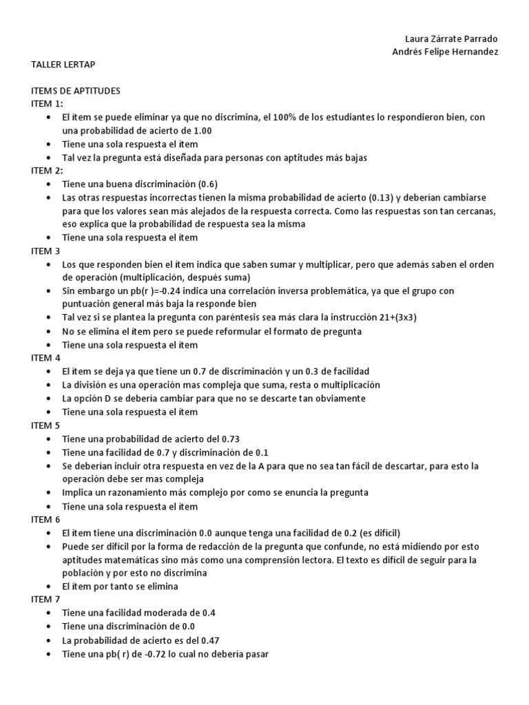 Taller Lertap | PDF | Escala Likert | Multiplicación