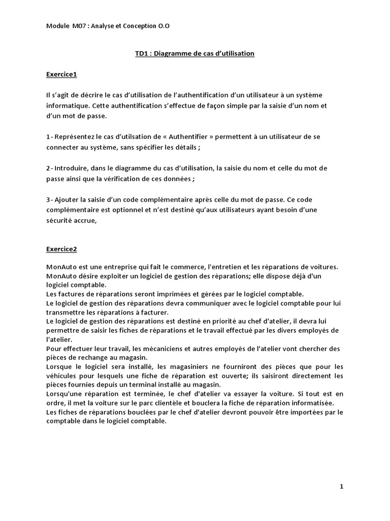 TD1 Diagramme de Use Case Énoncé | PDF | Cas d'utilisation | Logiciel
