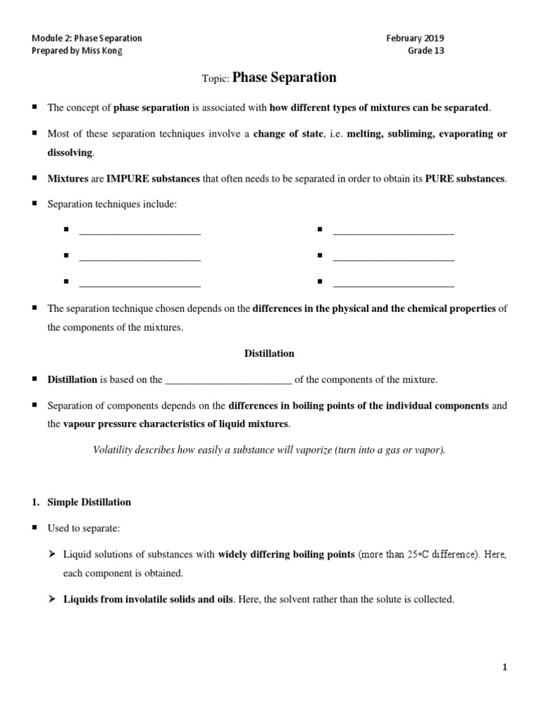 HANDOUT Separation Phases | PDF | Distillation | Solution