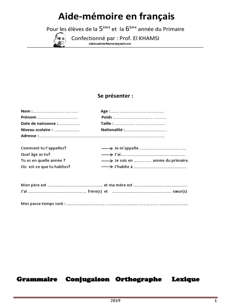 Aide-mémoire de français pour élèves | PDF | Genre grammatical | Nombre ...