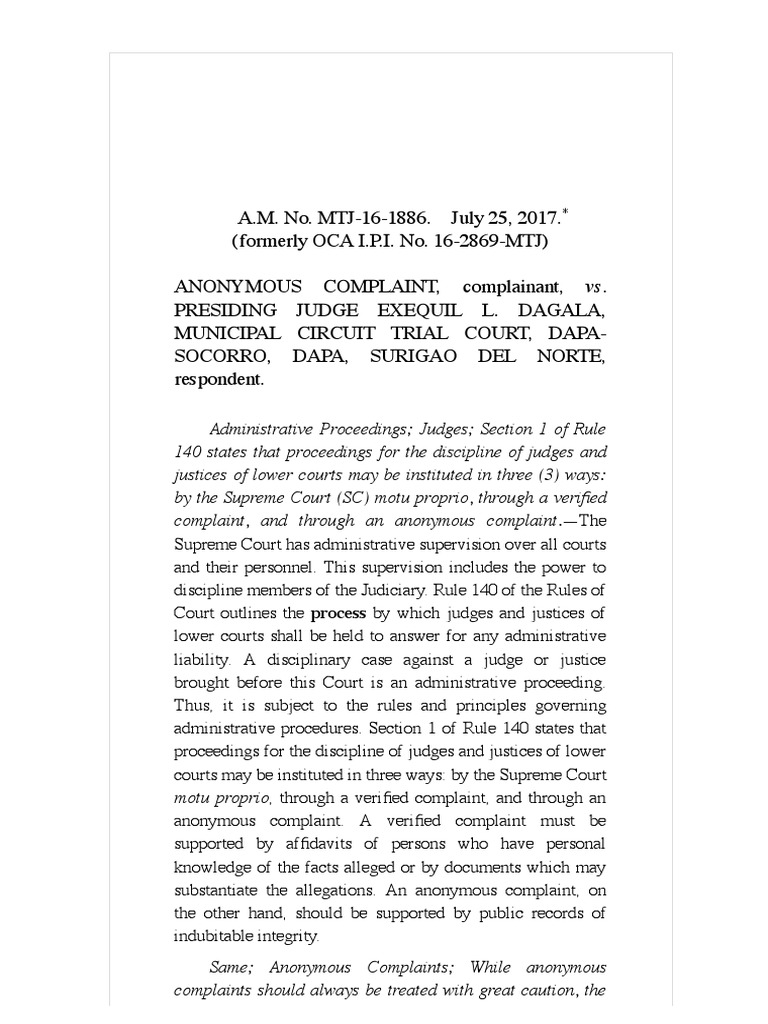 Anonymous Complaint vs. Dagala PDF | PDF | Judge | Judiciaries