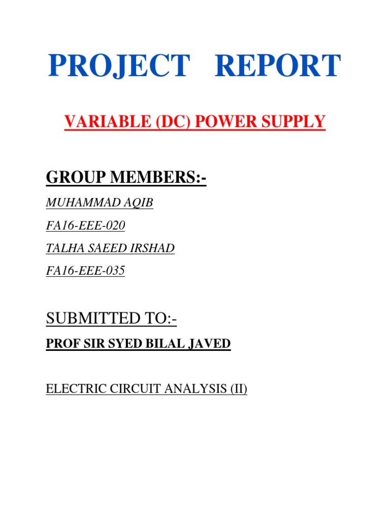 Project Report of A Variable Power Supply | PDF | Rectifier | Printed ...