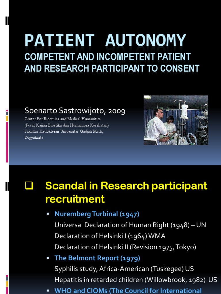 Patient Autonomy: Competent and Incompetent Patient and Research ...
