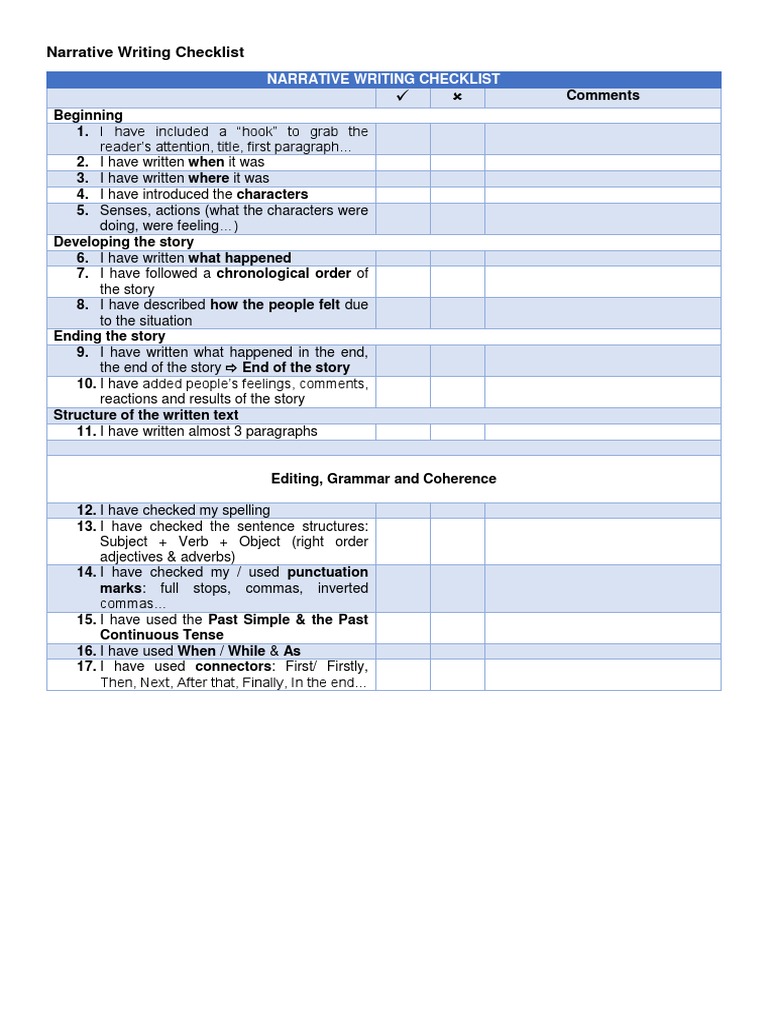 Narrative Writing Checklist Guide | PDF | Foreign Language Studies