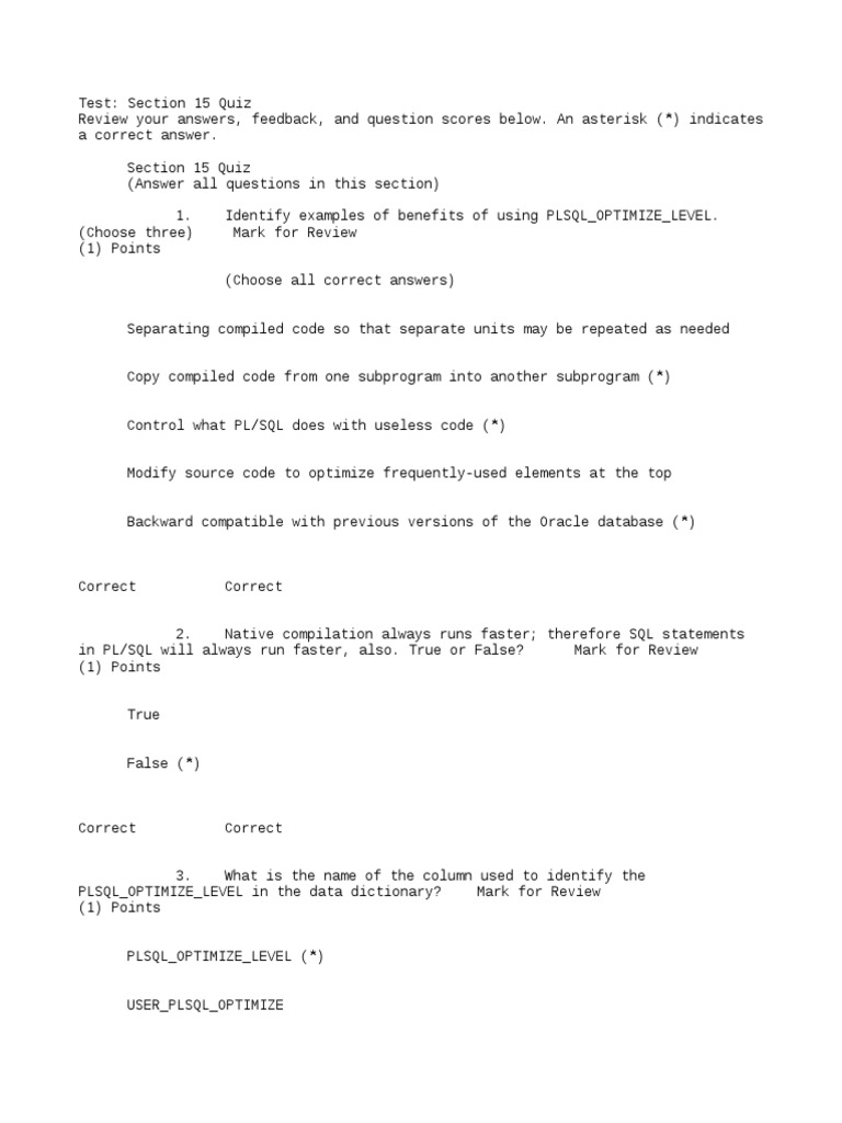 Section 15 Quiz | Download Free PDF | Pl/Sql | Oracle Database