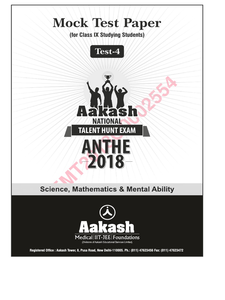 ANTHE Mock Test for Class IX Students | PDF | Mass | Acceleration