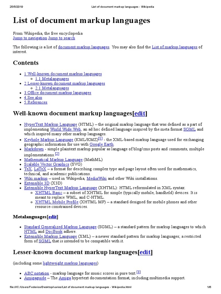 List of Document Markup Languages | PDF | Markup Language | Xhtml