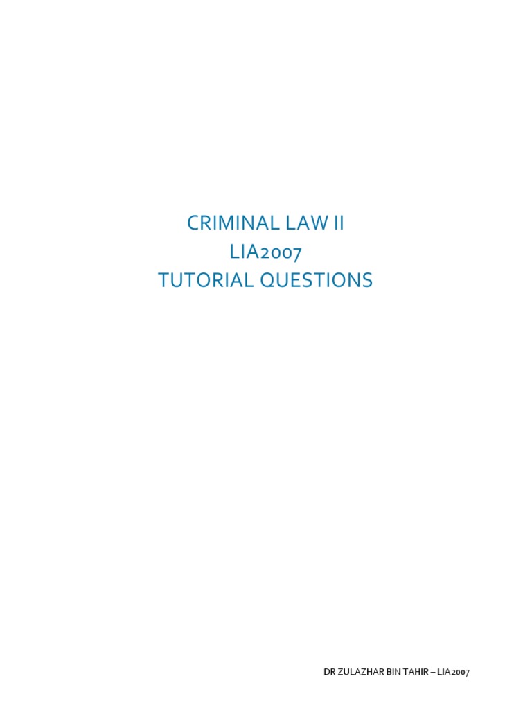 Criminal Law II Tutorial Questions | PDF | Theft | Criminology