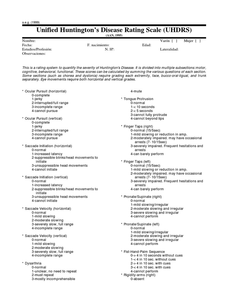 Unified Huntington's Disease Rating Scale (UHDRS) | PDF | Neurology ...