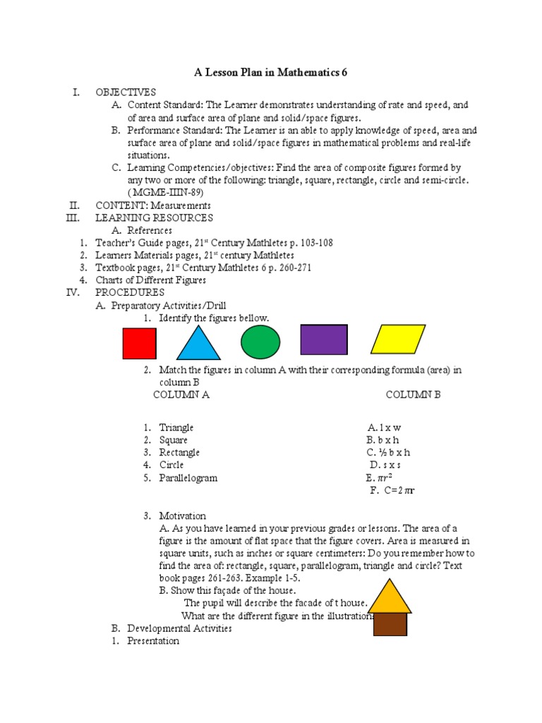 Semi-Detailed Lesson Plan | PDF | Area | Behavior Modification