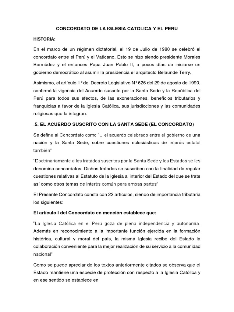 Concordato Perú-Vaticano: Beneficios y Efectos | PDF | Santa Sede ...