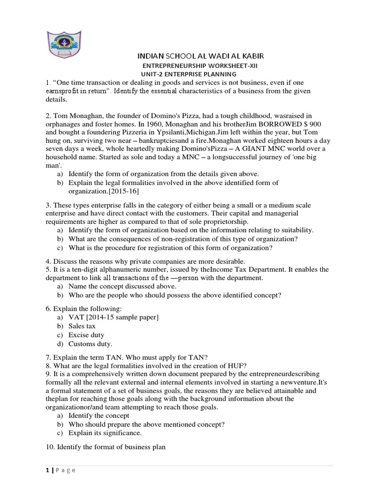 Mastering the Essentials: An Analysis of an Entrepreneurship Worksheet ...