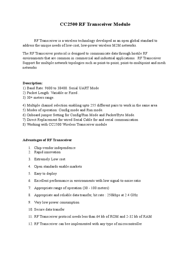 CC2500 RF Transceiver Module | PDF | Wireless | Network Topology