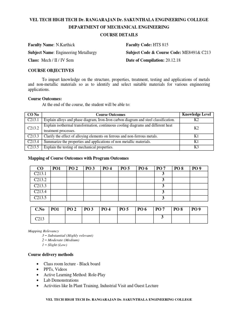Engineering Metallurgy Course Overview | PDF | Alloy | Cast Iron