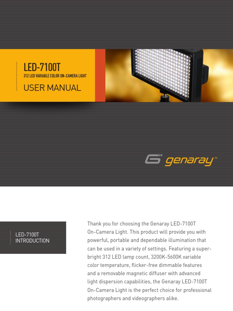 Genaray LED-7100T Manual | PDF | Light Emitting Diode | Battery Charger