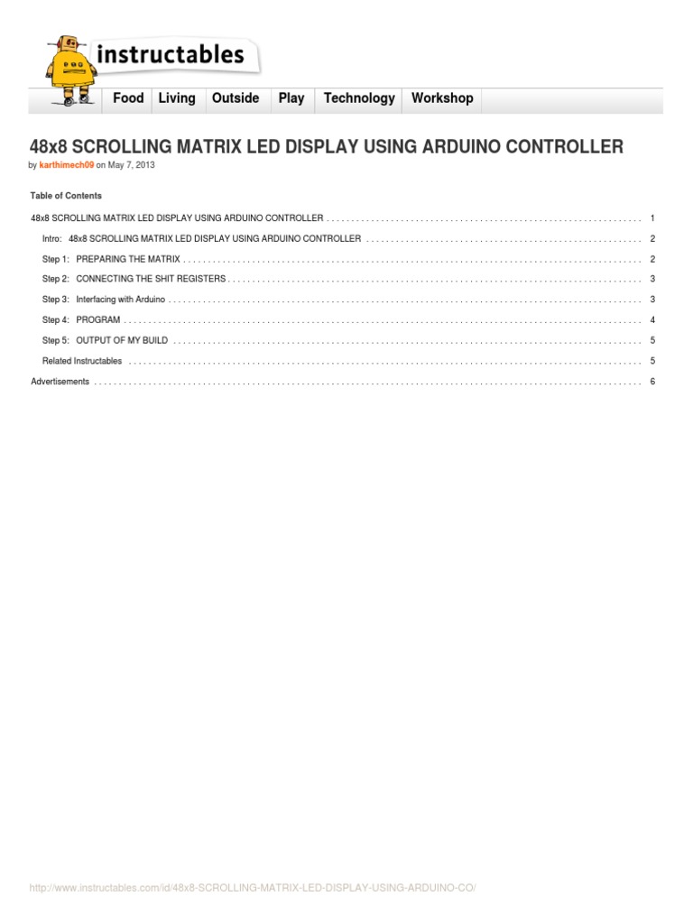 48x8 Scrolling Matrix Led Display Using Arduino Co | PDF | Light Emitting Diode | Integer ...