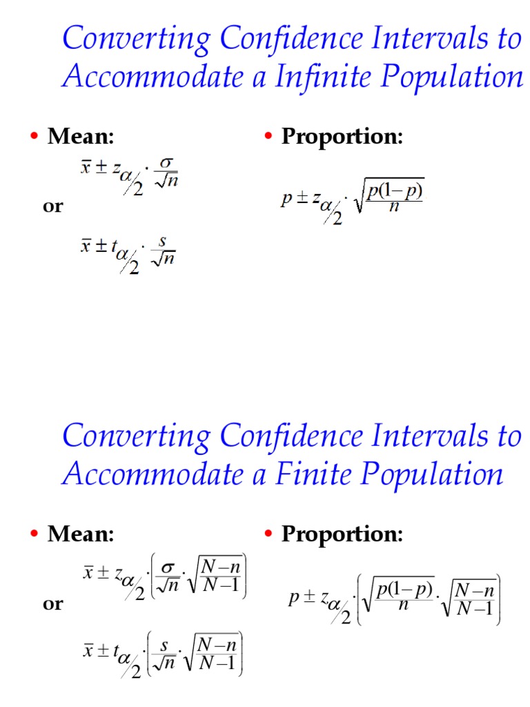 Formulas For Interval Estimation | PDF | Sample Size Determination | Confidence Interval