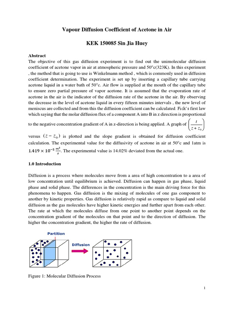 Vapour Diffusion Coefficient of Acetone | PDF | Diffusion | Thermodynamics