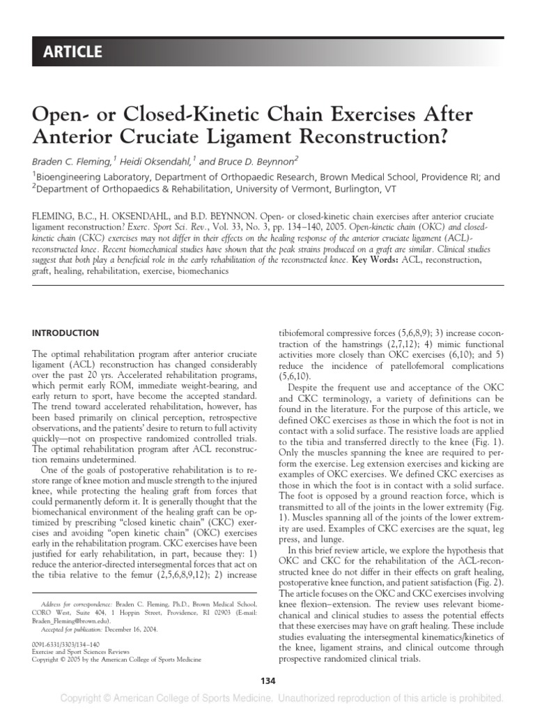 Open vs. Closed Kinetic Chain Exercises For ACL Rehab 2 | PDF | Knee ...