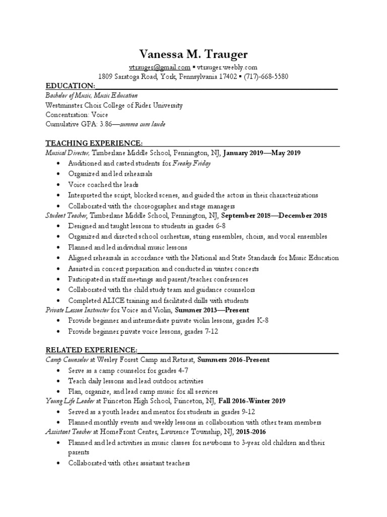Current Resume | Download Free PDF | Choir | Orchestras