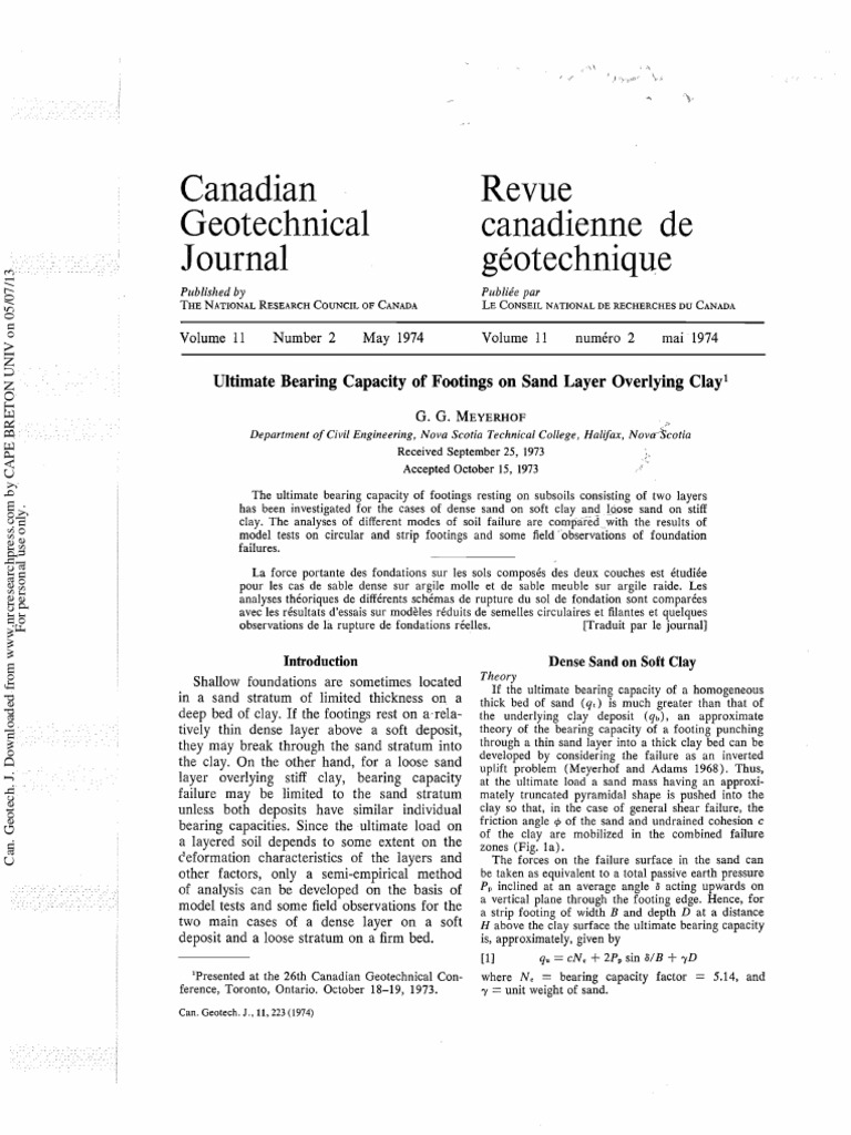 Canadian Geotechnical Revue Canadienne de Journal Geotechnique | PDF ...