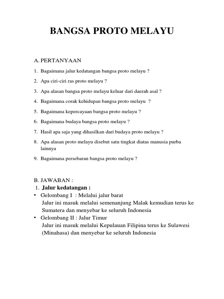 Ciri-Ciri dan Jalur Bangsa Proto Melayu | PDF