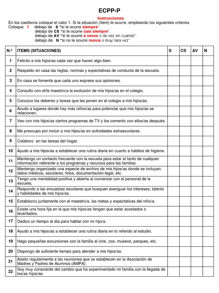 ECPP (Escala de Competencias Parentales Percibida) | PDF | Sicología ...