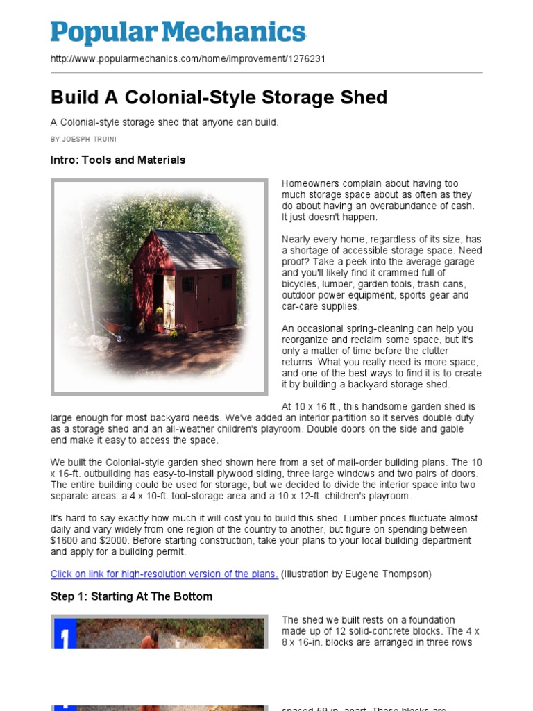Build A Colonial-Style Storage Shed - Popular Mechanics | PDF | Framing ...