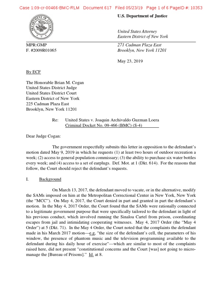 El Chapo Case Letter of Opposition From Prosecution For Requested ...