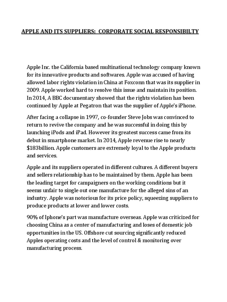 Apple's Corporate Social Responsibility Issues | PDF | Business