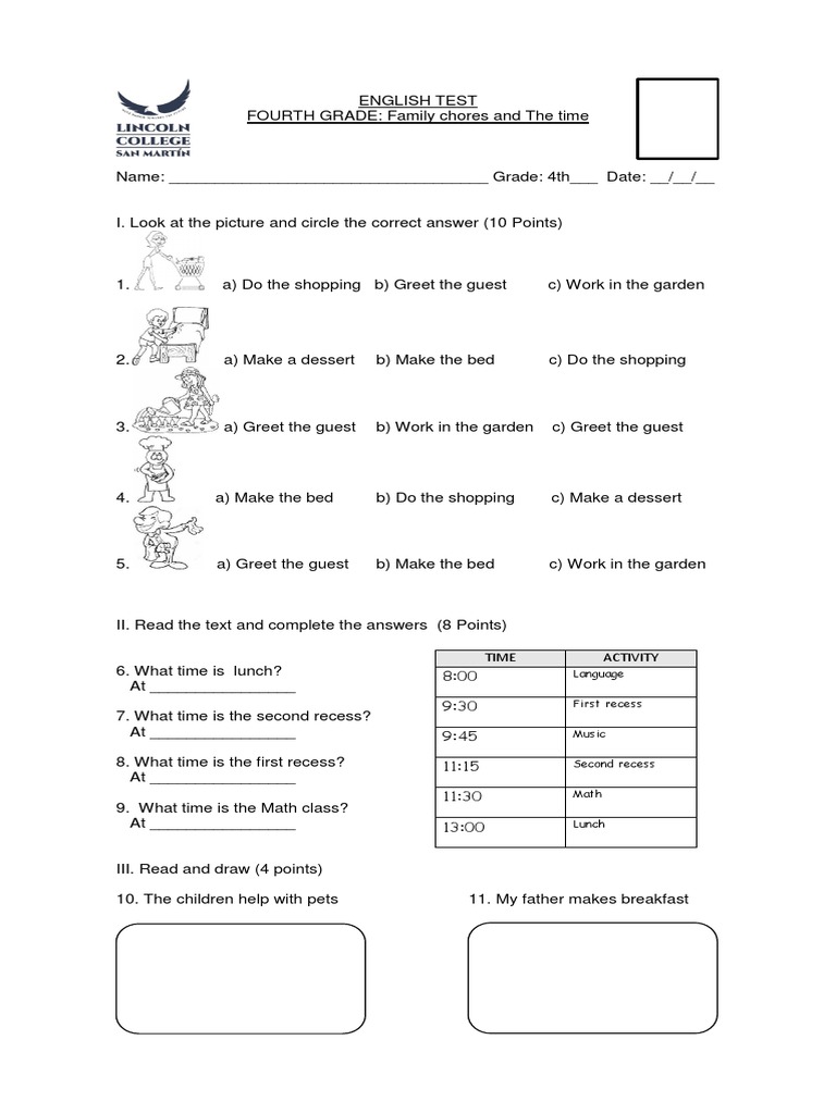 English Test 4° | PDF
