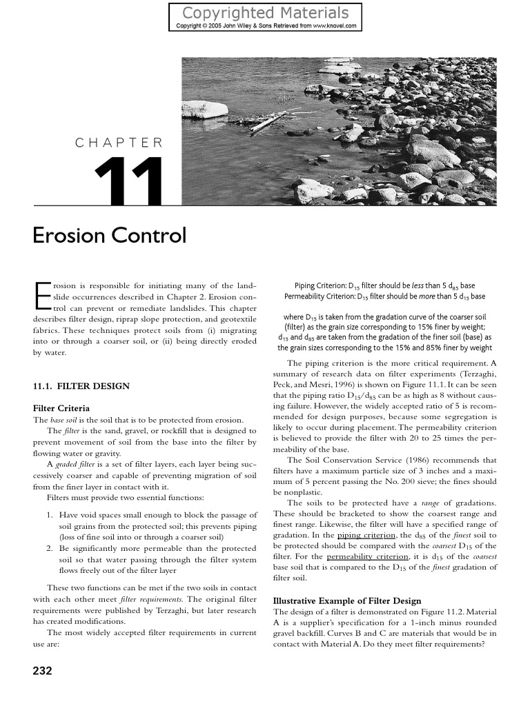 Erosion Control: 11.1. Filter Design Filter Criteria | PDF | Sand ...