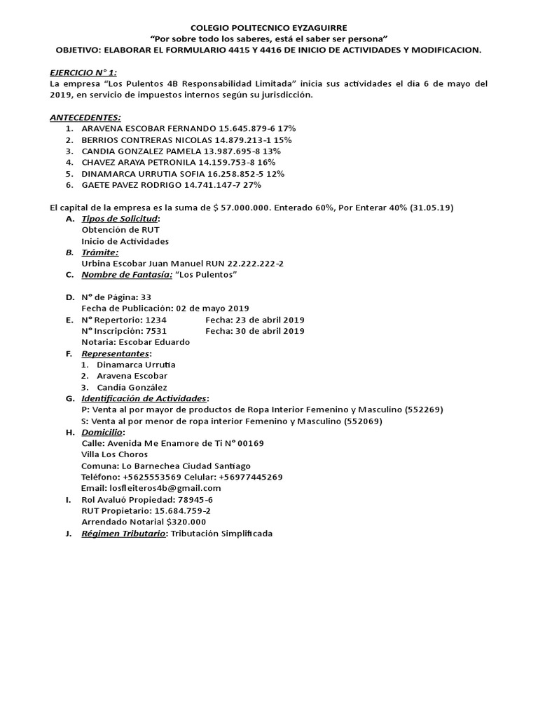 Ejercicio #1 Formulario 4415 PJ | PDF