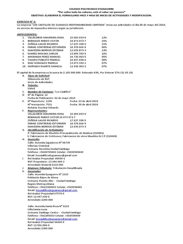 Ejercicio #2 Formulario 4415 PJ | PDF | Business