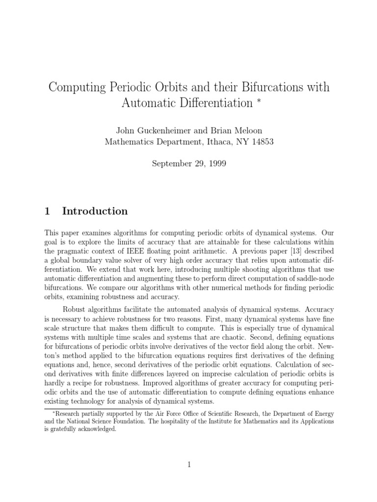Computing Periodic Orbits and Their Bifurcations With Automatic Differentiation | PDF ...