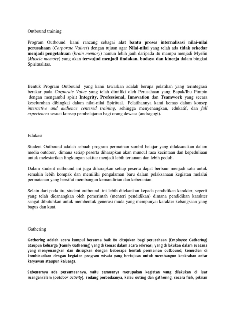 Pengertian Program Outbound Training | PDF | Bisnis | Pengembangan Diri